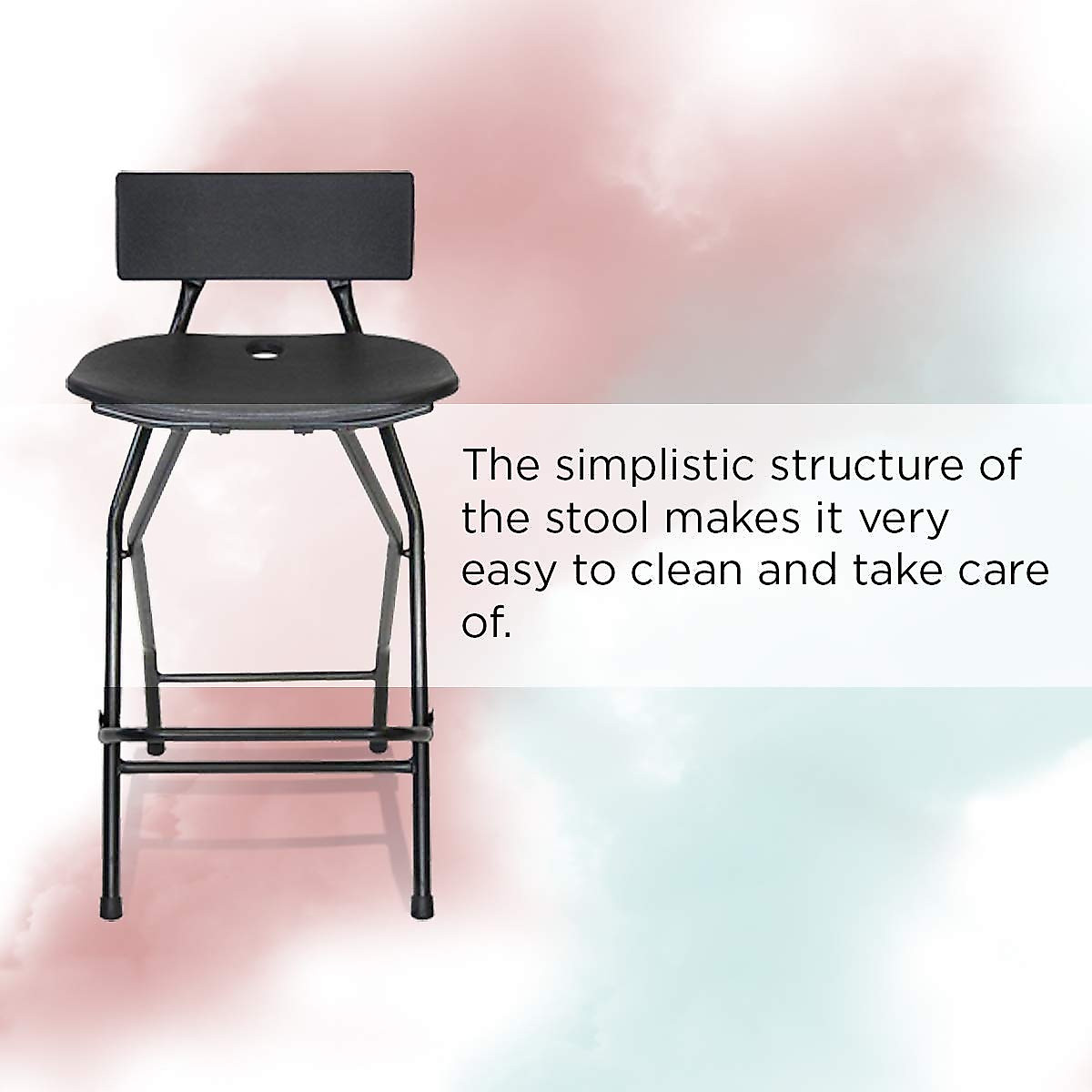 EventStable TitanPRO Folding Bar Stool with Backrest - Black Metal Frame Stool with Back Support - Durable and Sturdy Folding Stool for Outdoor Kitchen Shop Cafe - 2 Pack