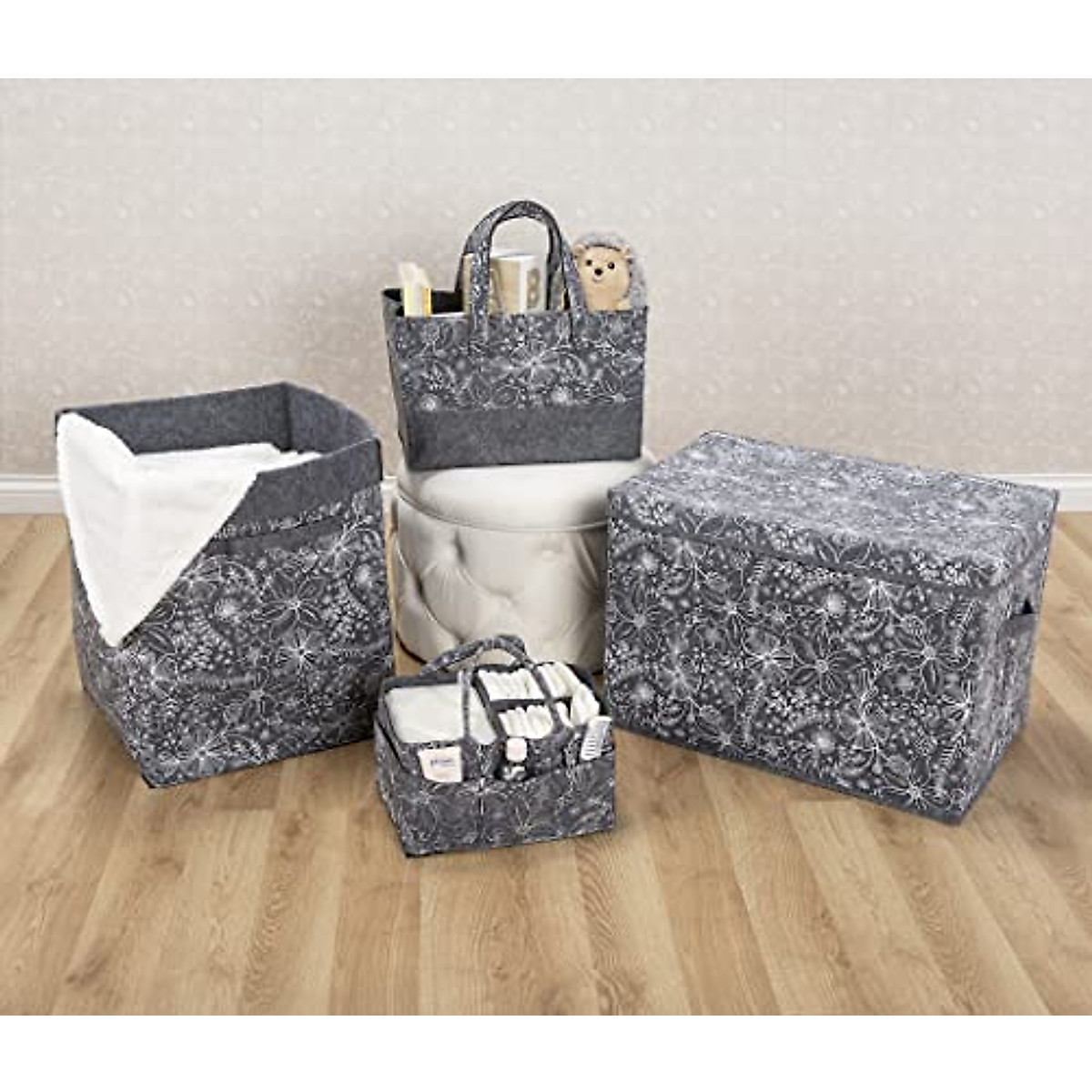 Sammy & Lou Collapsible Felt Soft Toy Box for Toddlers Toy Storage Organizer with Handles and Hinged Lid, 22 x 14.5 x 15 inches, Floral