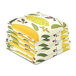 FUGIDOG Kitchen Dish Towels Set of 4, Lemon Flower Ultra Soft Absorbent Kitchen Towels Tea Towels Hand Towels Quick Drying Reusable Cleaning Cloths, 18 x 28 inch