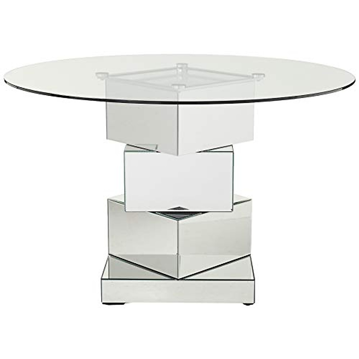Meridian Furniture Haven Collection Modern Contemporary Mirrored Dining Table with Round Tempred Glass Top, 50" W x 50" D x 31.5" H