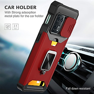 Lokyoo for OnePlus 10 Pro Case with Camera Cover & Kickstand, Slide Lens Cover + Built-in 360° Rotate Ring Stand, Armor Style, Impact-Resistant, Full Protect for OnePlus 10 Pro-Red