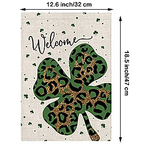 St Patricks Day Garden Flag Leopard Shamrock Welcome Vertical Double Sided Burlap Happy St. Patrick's Day Flags 12.5 x 18 Inch Spring Holiday Farmhouse Yard Outdoor Decor