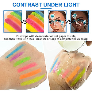 10 Colors Glow in The Black Light Face Paint Crayons Kit, UV Black Light Makeup Neon Face and Body Paint Sticks Markers for Mardi Gras Halloween Masquerades Makeup
