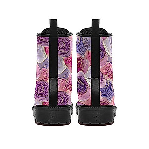 ipodry Boots for Women Alcohol Ink Floral Flower Pink Purple Rose Print Combat Boots Hiking Shoes Gifts for Woman Lady,US Size 9 Men/10.5 Women
