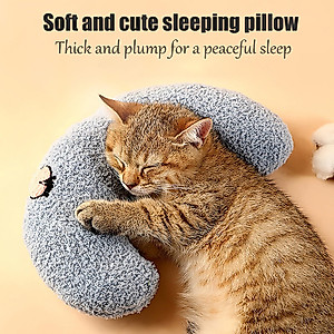 Ycfish Pillow for Cats, Calming Pillow for Dogs, Soft Fluffy Cat Pillow, Catnip Toy Ball Pet Toy, U-Shaped Pillow for Pet, Joint Relief Sleeping Improve (Blue)