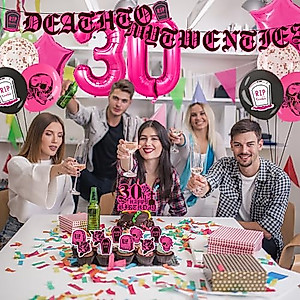 Death to My 20s Decorations - 30th Birthday Decorations for Her, Black Red 30th Birthday Party Supplies with Banner, Rip to My 20s Sash, 30th Balloon, Cake Topper
