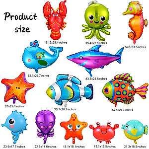 14 Pieces Sea Animal Balloons Under the Sea Balloons Octopus Shark Fish Ocean Balloons Sea Balloons Foil Balloons for Boys Girls Ocean Themed Party (Cute Style)