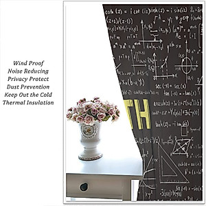 Mathematics Room Curtains, Dark Blackboard Backdrop with Math Equations Geometry Axis Art Blackout Rod Pocket Curtains for Classroom Study Bedroom Living Room Window Drapes 42x63in