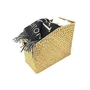 MISNINE Multifunction Basket Magzine Book Holder Basket,Handwoven Seagrass Rustic Home Décor (Small)