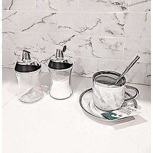 J&M Design 2-Pack Sugar Dispenser & Shaker For Coffee , Cereal , Tea & Baking with Pour Spout and Lid for Easy Spoon Measuring Pouring - 7.5oz Glass Jar Container - Coffee Bar Accessories & Essentials