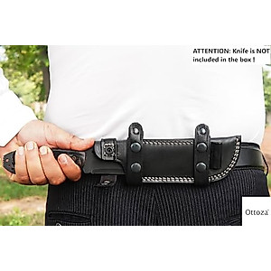 Ottoza Handmade Leather Knife Sheath LEFT HAND Bushcraft Knife Sheath - Hunting Knife Sheath - Survival Knife Sheath - Fixed Blade Knife Sheath Horizontal Carry Black TOP GRAIN LEATHER No:40