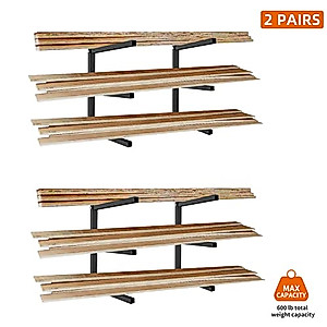 Foozet Lumber Rack Wall Mount with 3-Level 2 pairs Wood Organizer and Lumber Storage Heavy Duty Metal Wood Rack for Indoor and Outdoor,Black-Total Max Load 600lb Black