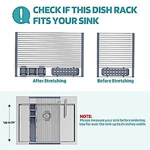 Extra Large Expandable Roll Up Dish Drying Rack Up to 25.1''with 2 Storage Baskets,Over The Sink Kitchen Rolling up Dishes Drainer, Foldable,Rollable for Fruits