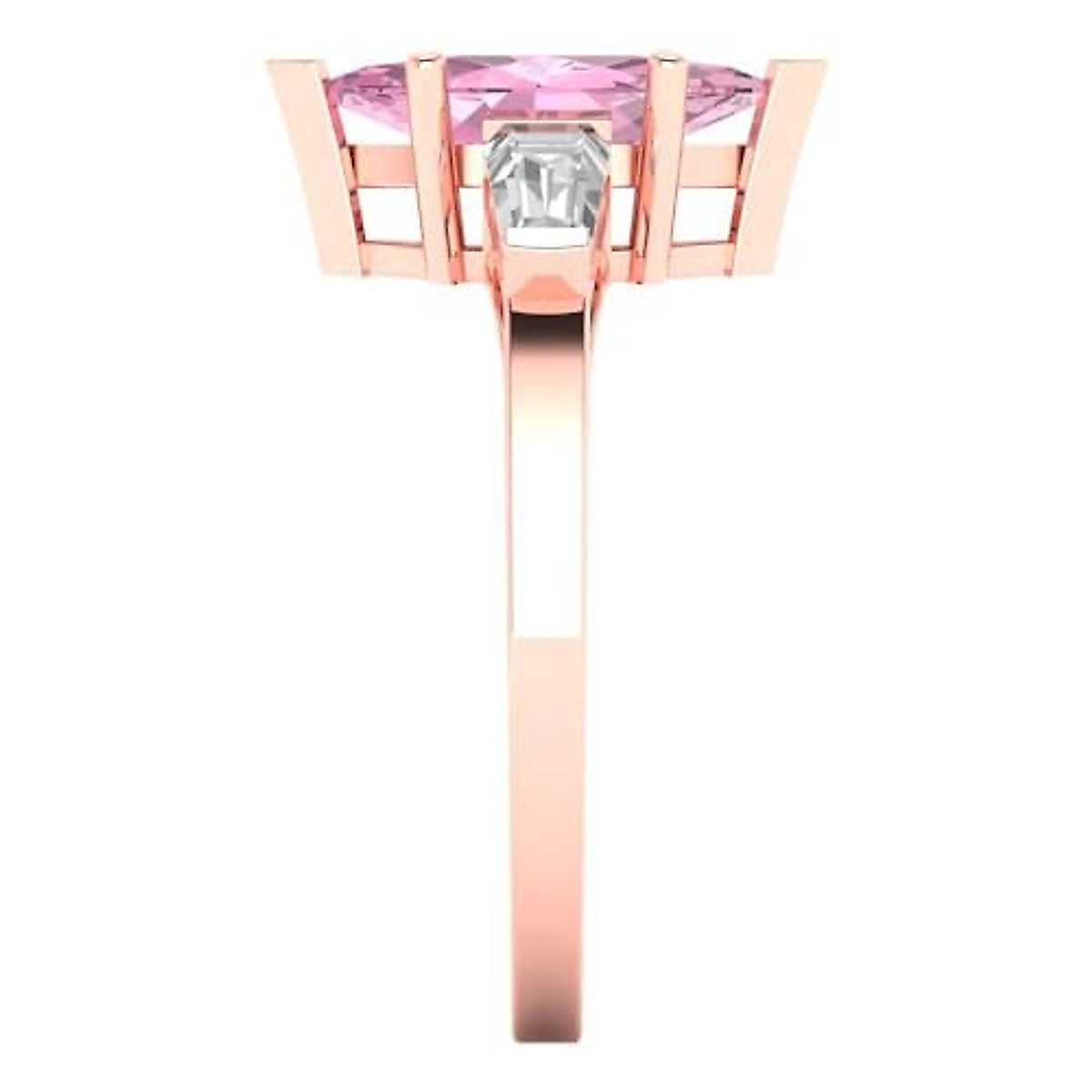Clara Pucci 2 ct Marquise cut 3 stone Solitaire Pink Simulated Diamond Engagement Promise Anniversary Bridal Ring 18K Rose Gold 5.25