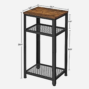 VASAGLE Tall Side Table, Telephone Table, End Table with 2 Mesh Shelves, for Living Room, Bedroom, Home Office, 11.8 x 15.7 x 29.5 Inches, Rustic Brown and Black ULET75BXV1