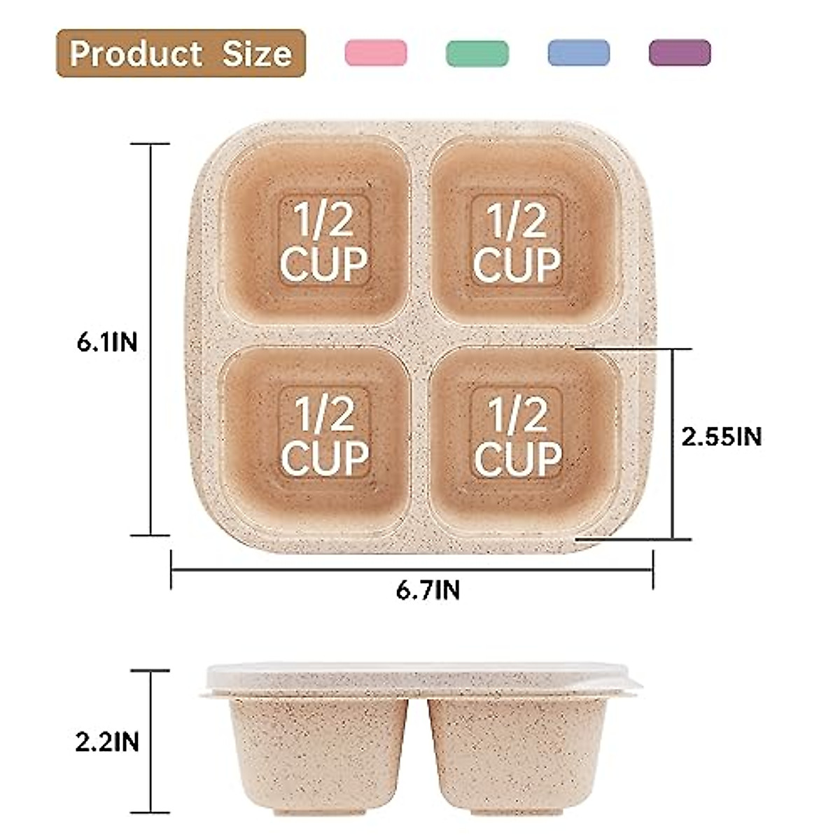 rngwaper 5 Pack Bento Lunch Box，4 Compartment Snack Containers，Divided Bento Snack Box，Meal Prep, Lunch Box Kids/Toddle/Adults,Food Storage Containers for School, Work and Travel (Multicolor-1)