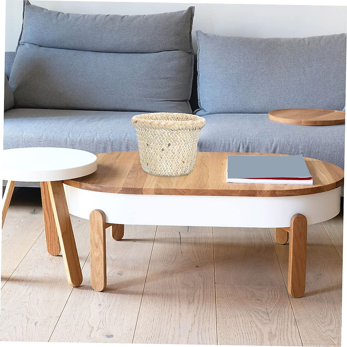 Wastebasket Trash Can Wicker Bathroom Bin Bedroom Supplies Baskets Garbage Basket Trash Can Rattan Storage Baskets Garbage Bin Seaweed Potted Plant White Office