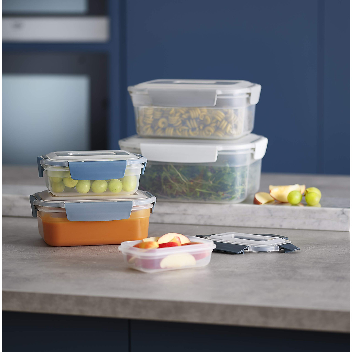 Joseph Joseph Nest Lock Plastic BPA Free Food Storage Container Set with Lockable Airtight Leakproof Lids, 10-Piece, Sky