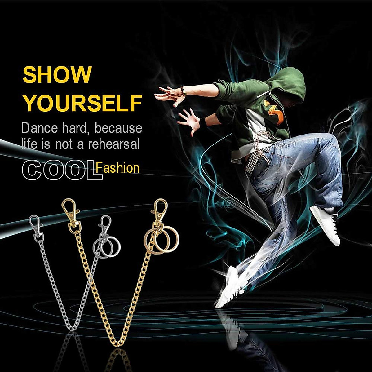 Wallet Chain, Teskyer 18" Silver Keychain with Both Ends Lobster Clasps and Extra 2 Rings for Keys, Wallet, Jeans Pants, Belt Loop, Purse Handbag-Silver