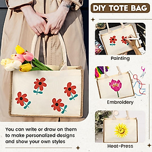 Sweetude 4 Set Jute Burlap Tote Bag with Makeup Bags Include 4 Pcs Jute Tote Gift Bags with Handles 4 Pcs Canvas Zipper Pouch Reusable DIY Craft Blank Canvas Tote Bags for Wedding Bridesmaid