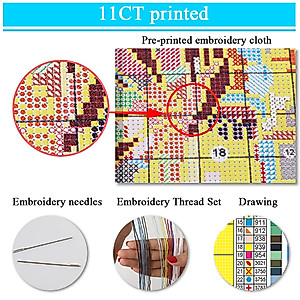 LWZAYS 4 Pack Cross Stitch Kits-Stamped Cross Stitch Kits for Adults Landscape Counted DIY Embroidery Needlepoint Kits Home Decor 12x16inch