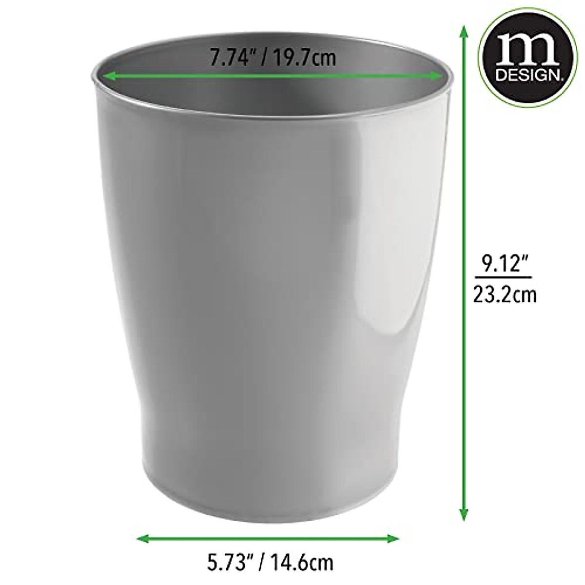 mDesign Round Plastic Bathroom Garbage Can, 1.25 Gallon Wastebasket, Garbage Bin, Trash Can for Bathroom, Bedroom, and Kids Room - Small Bathroom Trash Can - Fyfe Collection - 2 Pack, Silver