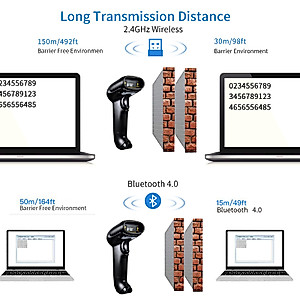 Alacrity Wireless Portable 1D&2D Barcode Scanner with Stand QR Bluetooth Barcode Scanner Gun 3-in-1 Vibration, Cordless, Rechargeable Scan Gun for Inventory Management