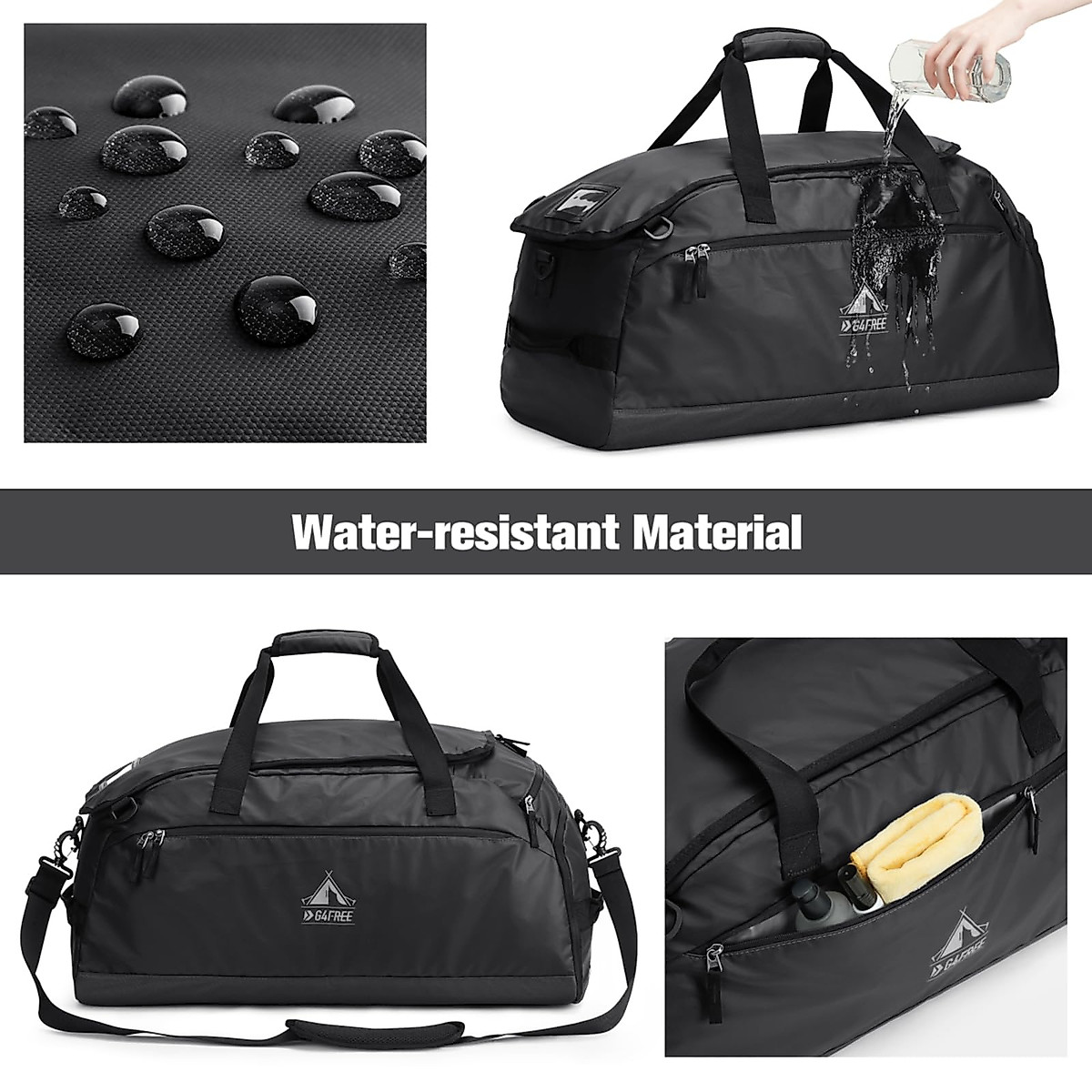 G4Free 60L Gym Bag, 3-Way Duffle Bag with Shoes Compartment & Wet Pocket for Men Women, Water-resistant Duffel Backpack for Sports Travel Camping Weekender Overnight Bag, Black