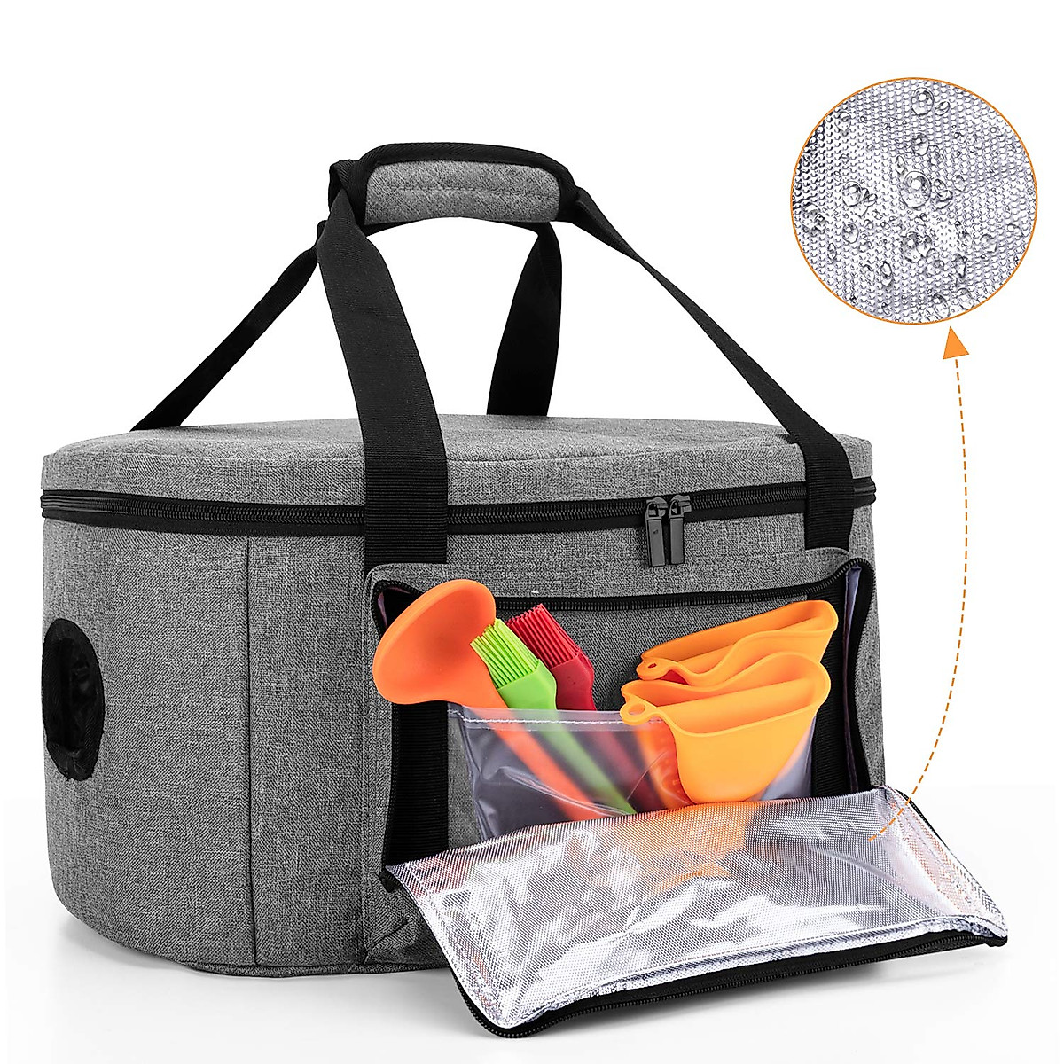 Luxja Insulated Slow Cooker Bag (with a Bottom Pad and Lid Fasten Straps), Slow Cooker Carrier Fits for Most 6-8 Quart Oval Slow Cooker, Gray