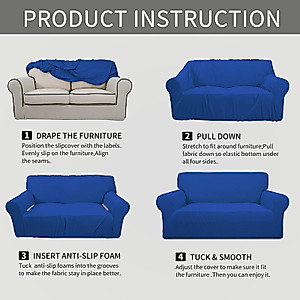 Easy-Going Stretch Chair Sofa Slipcover 1-Piece Couch Sofa Cover Furniture Protector Soft with Elastic Bottom for Kids, Pet. Spandex Jacquard Fabric Small Checks (Chair, Classic Blue)