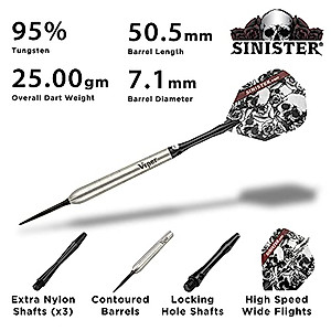 Viper by GLD Products Sinister 95% Tungsten Steel Tip Darts, 25 Grams,Silver,23-3811-25
