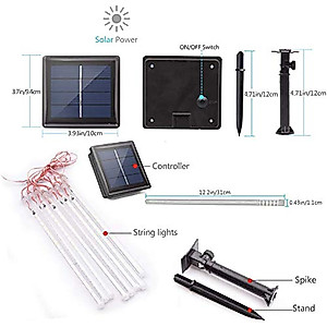 MUEQU Solar Light Outdoor, Waterproof Christmas String Lights Solar LED Meteor Shower Rain Lights Falling Raindrop Light 8Tubes 288LED Fairy Lights for Xmas Tree Garden Party Decor (Warm White)