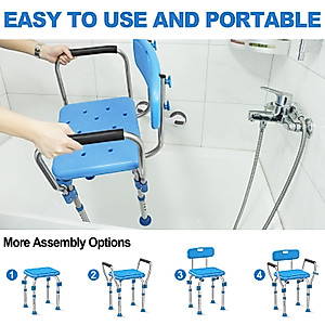 UGarden Upgraded Heavy Duty Stainless Steel Shower Chair Seat,Strong Support 500LB Bariatric Bath Chair w/Arms and Back/Padded,Safety Anti-Slip Shower Stool,Adjustable Shower Seat for Elderly,Disabled