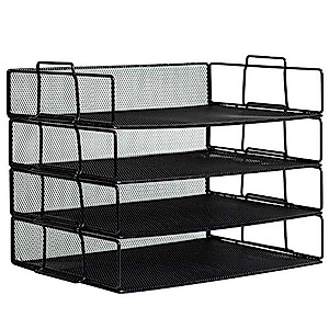 Klickpick Office 4 Tier Stackable Heavy Duty Metal Desktop Letter Tray File Organizer Sorter Desk Document Organizer Shelf Tray Magazine Holder Paper File Newspaper Organizer Tray (Black)
