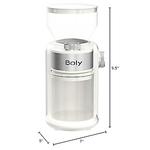 boly Electric Burr Coffee Grinder, Adjustable Burr Mill Coffee Bean Grinder with 18 Grind Settings, Burr Coffee Grinder for Espresso, Drip Coffee and French Press, White