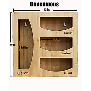 Ziplock Bag Organizer - Stylish Bamboo Zip Lock Storage Organization For Your Kitchen Drawers Cabinet Or Pantry - Wall Mount With Hinge Open Lid And Compression Clasps Great For A Gift