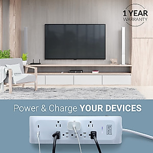 BLACK+DECKER Power Strip Extension Cord with 3 Grounded Outlets, 2 USB Charging Ports, 5 ft Cable - Indoor Charging Station Outlet Strip with Flat Plug - Premium Electrical Outlets & Accessories
