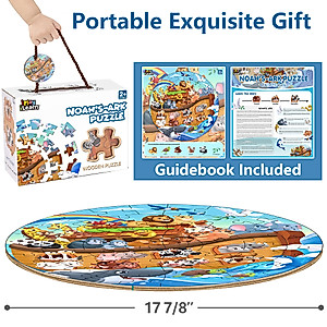 iPlay, iLearn Toddlers Noah's-Ark Wooden Animal Puzzles, Kids Floor Puzzles for Ages 3-5, 4-8, Large 51 Pieces Round Jigsaw Puzzle Educational Toys, Birthday Gift for 6 7 Years Old Boys Girls Children