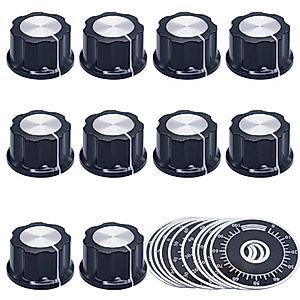 mxuteuk 10Pcs Black Potentiometer Control Knob Volume Audio Electric Guitar Bass Screw Type 26 x 15mm (d*h) + 10pcs 0-100 Scale Sheet KNOB-A03