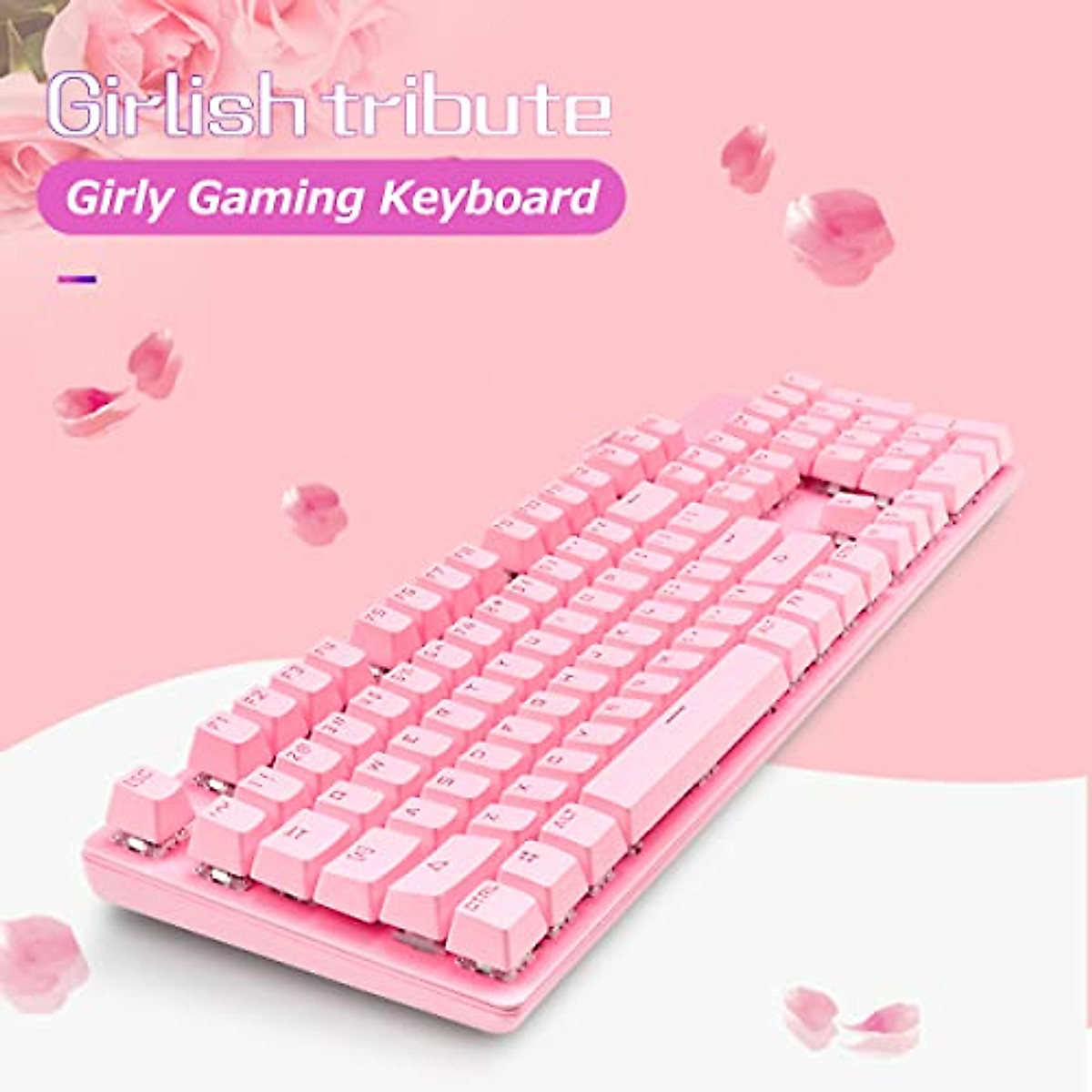 Lomiluskr JXZJ Pink Wired Mechanical Keyboard with White Backlit, 22 Lighting Effects, 104 Keys Anti-Ghosting Gaming Keyboard (Pink, Blue Switch)
