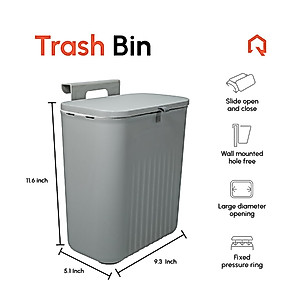 QUALIKUS 2.4G Wall Mounted Storage Trash Can Cabinet with Compost Bin Kitchen and Recycling Bin, Smart Gadgets for Home, Countertop Compost Bin with Lid, Trash Can Pull Out for Kitchen Cabinet (Grey)