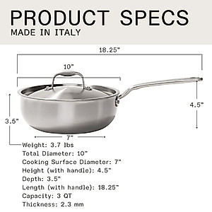 Made In Cookware - 3 Quart Stainless Steel Saucier Pan - 5 Ply Stainless Clad - Professional Cookware - Crafted in Italy - Induction Compatible