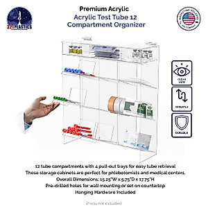 Tube Rack Clear Acrylic 12 Compartment 15.25" x 17.75" Wall Mount with Hanging Hardware or Countertop Clinics Hospitals Food Industry and Pharmaceutical Easy Access Lightweight by Marketing Holders