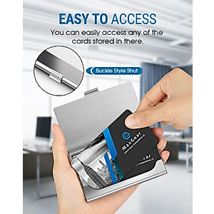 MaxGear Metal Business Card Holder for Men & Women, Professional Stainless Steel Card Case for Business Cards, Slim Purse Name Cards Holders with Interior Lining, Buckle Style Shut, Silver Mirror