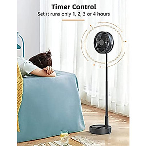 Koonie 8-Inch Foldaway Oscillating Fan with Remote Control, 7200mAh Rechargeable Battery Operated Pedestal Fan for Bedroom, Timer, 4 Speed, Fast Charging Portable Table Fan for Camping, Outdoor, Room