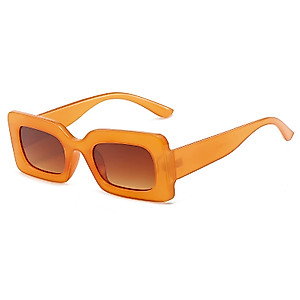 LASPOR Vintage 90s Rectangle Sunglasses Trendy Nude Square Sunglasses for Women Men (Orange)