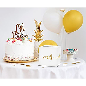 Gold Foil Blank Card Box - Collapsible Money Box or Gift Box for Baby & Bride Shower, Birthday, Wedding Reception, Engagement Party, Graduation - 8"x8"x8" Party Favors Decorations Boxes(01)