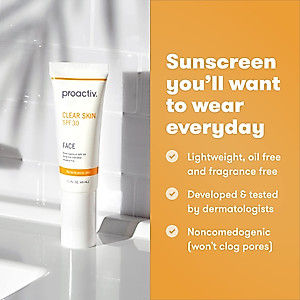 Proactiv Clear Skin Face Sunscreen Moisturizer With SPF 30 - Hydrating SPF Lotion And Sensitive Skin Sunscreen For Oily Skin And Acne-Prone Skin, Oil Free Matte Skincare Sunscreen, 1.5oz