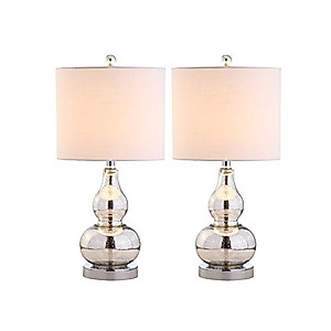 JONATHAN Y JYL1028C-SET2 Anya 20.5" Mini Glass Lamp(Set of 2) Transitional,Glam,Midcentury for Bedroom, Living Room, Office, College Dorm, Coffee Table, Bookcase, Silver, 2 Piece