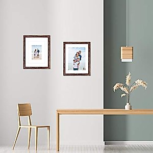 Q.Hou 11x14 Picture Frames Wood Patten Rustic Brown Set of 2, Each Frame with 2 Mats,Display A4 or Five 5x7 Photos with Mat & 11x14 Picture Without Mat for Wall Mount (QH-PF11X14-BR)